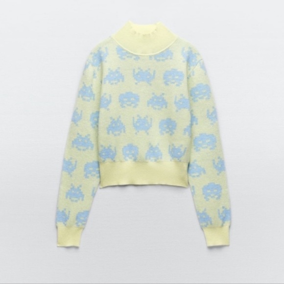 Zara | Sweaters | Nwt Zara Yellow Long Sleeve Sweater Alien Invaders ...